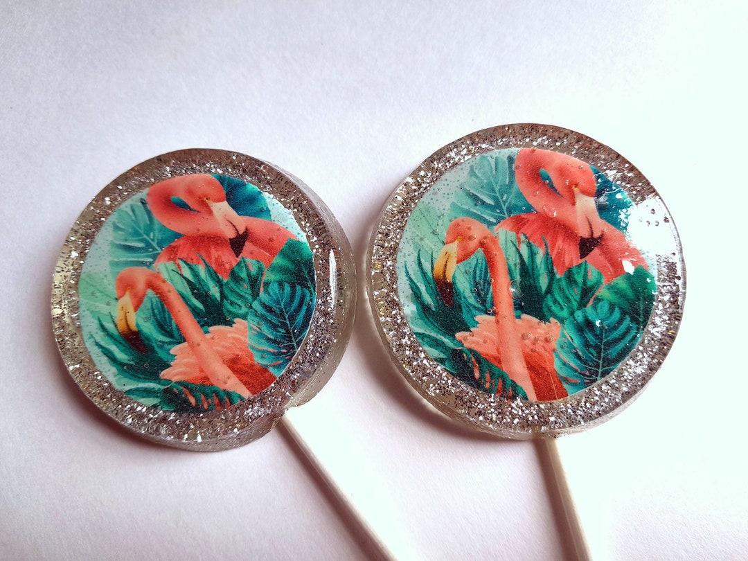 Tropical Flamingos Party Favor Lollipop, Beach Party Set of 3, Souvenir ...