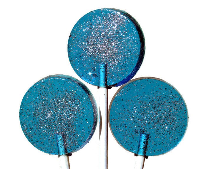 Blue and Silver Lollipops - Flat Round Hard Candy With Edible Glitter ...