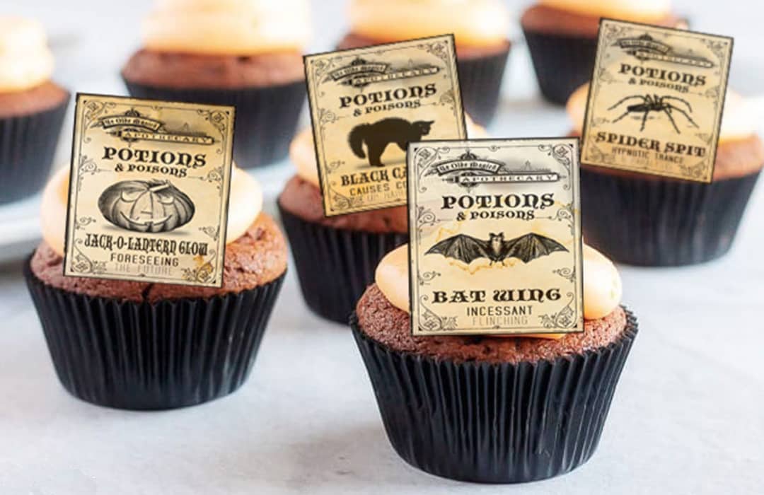 Edible Halloween Cake Decorations, Poison Bottle Labels, Cupcake and ...