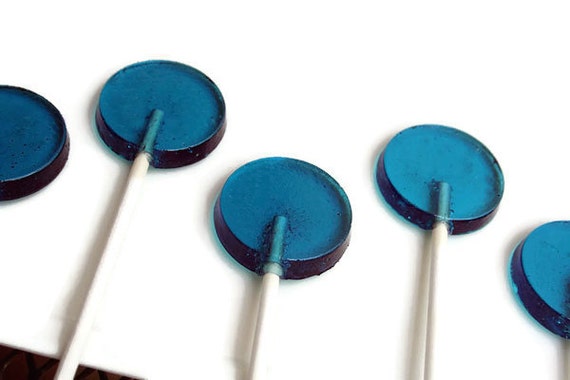 Blue Wedding Favor Lollipops Flat Round Hard Candy 16 | Etsy
