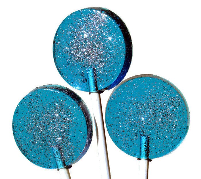 Blue and Silver Lollipops Flat Round Hard Candy With Edible - Etsy