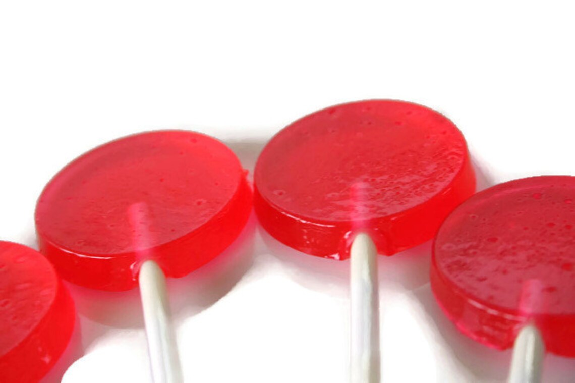 Red Wedding Favor Lollipops Flat Round Hard Candy 6 | Etsy