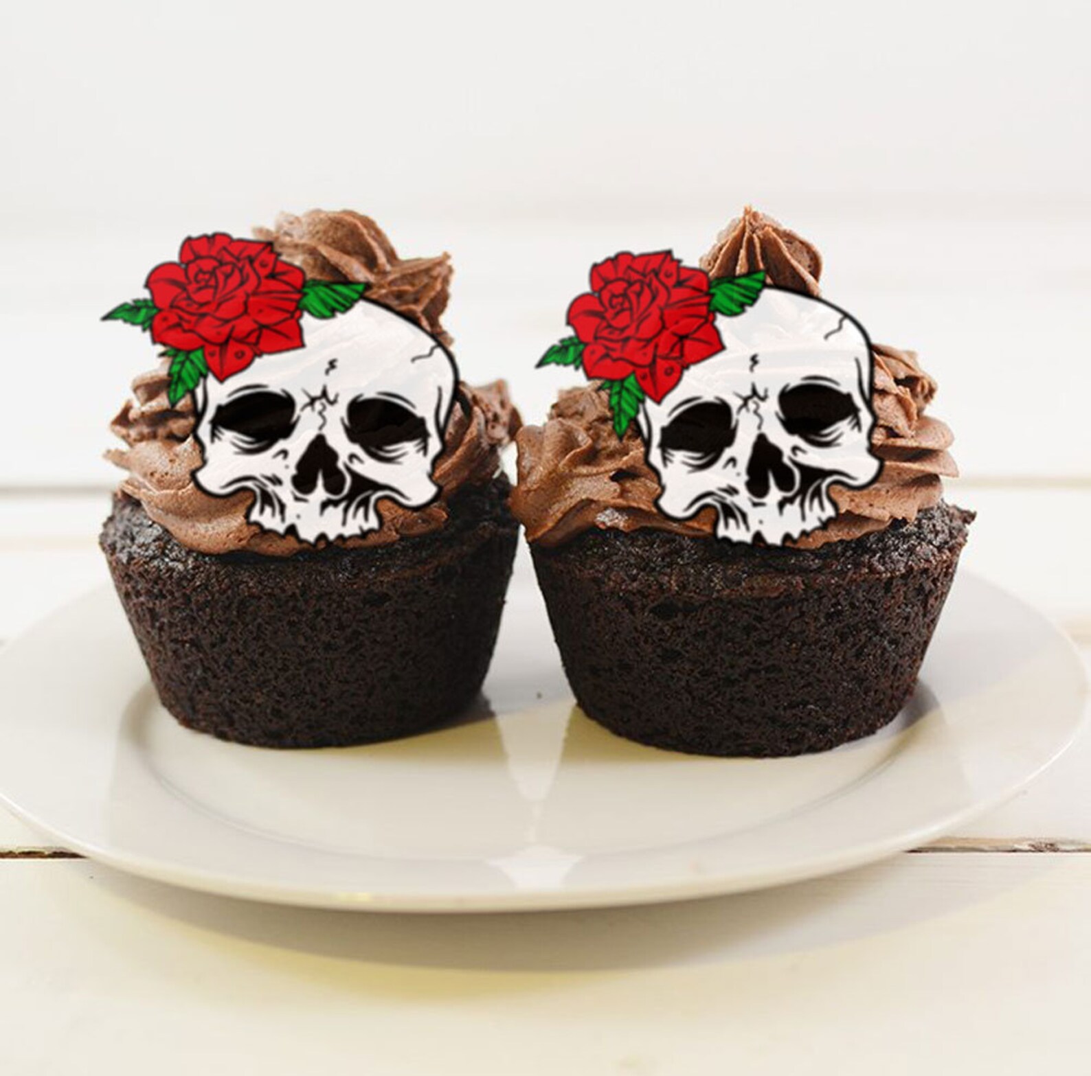 Edible Halloween Cake Decorations, Skull and Roses, Cupcake and Cake ...