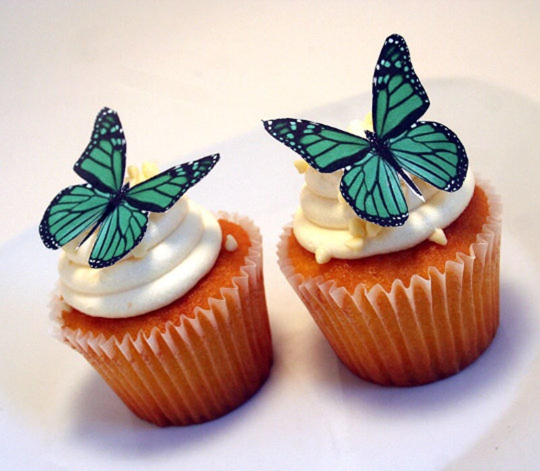 Edible Butterflies Wedding Cake Topper, Green Monarch Edible ...