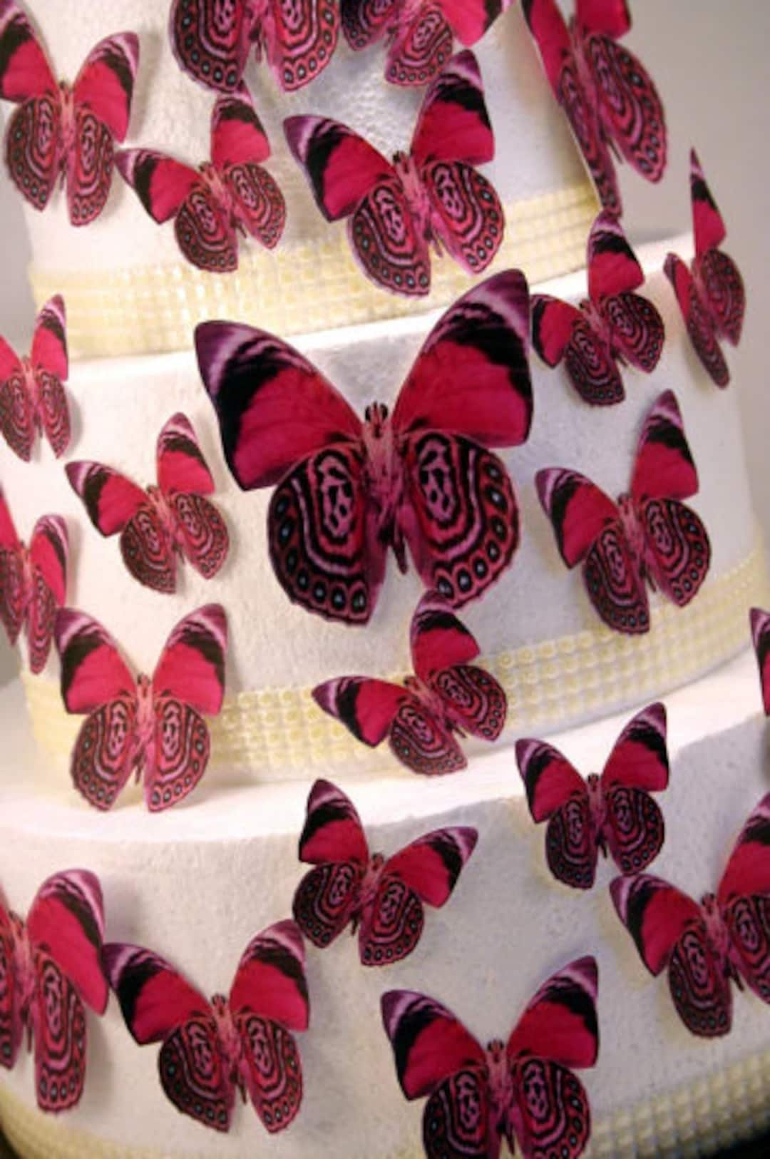 Edible Butterfly Cake Decorations, Pink Tiger Striped Butterflies, Set ...