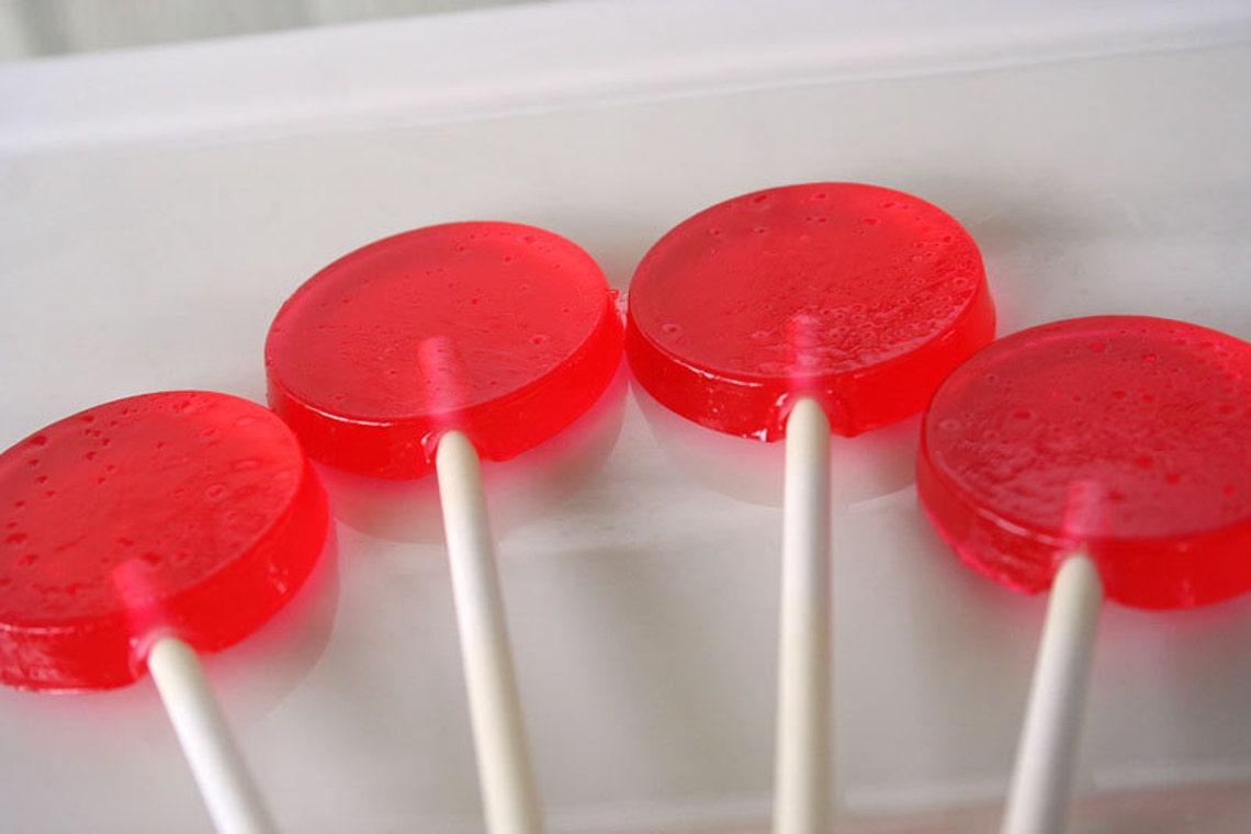 Red Wedding Favor Lollipops Flat Round Hard Candy 6 | Etsy