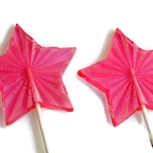 Pink Stars Lollipops - Large Faceted Hard Candy Stars - 6 Lollipop Pack ...