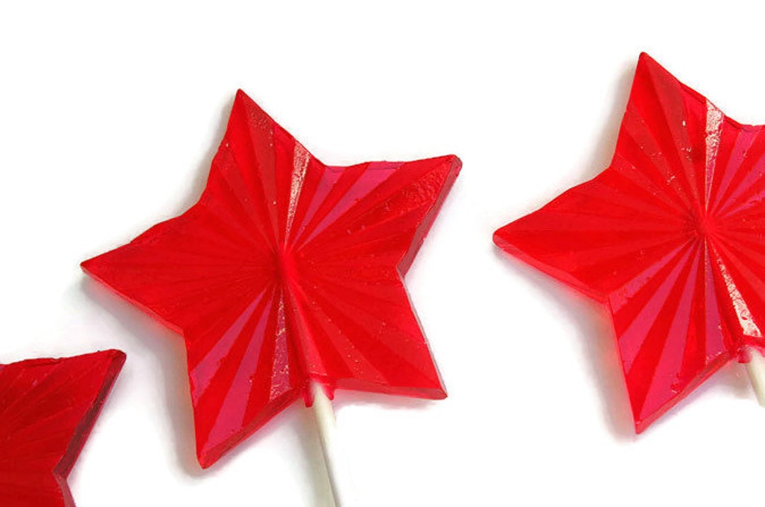 Red Stars Lollipops - Large Faceted Hard Candy Stars - 6 Lollipop Pack ...