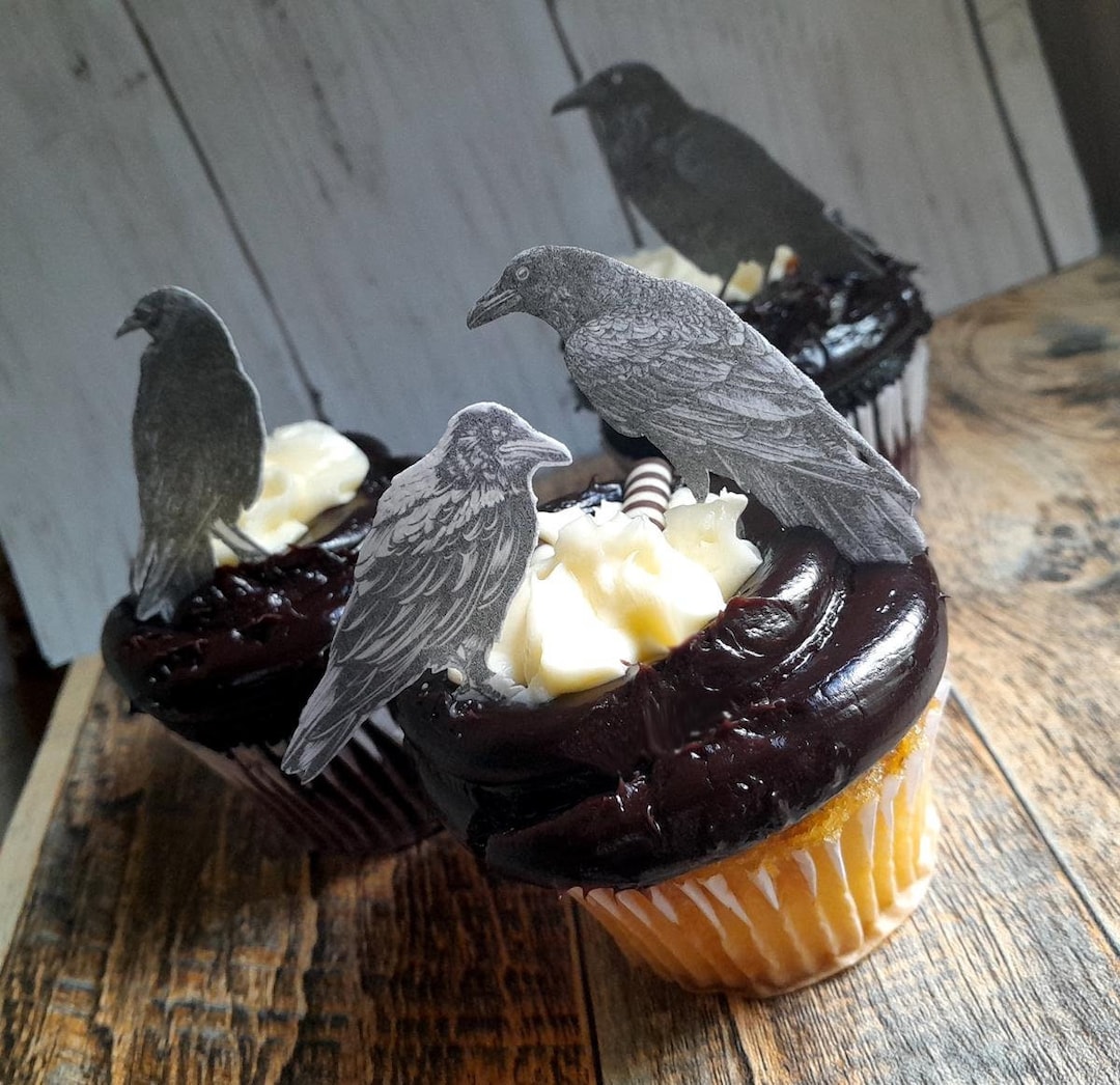 Edible Halloween Cake Decorations, Classic Black Crows Ravens, Cupcake ...