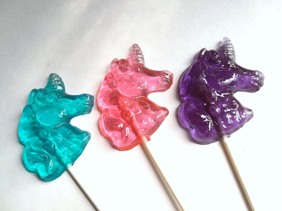Unicorn Lollipops With Silver Glitter in Various Colors, Princess Hard Candy, 6 Lollipop Pack ...