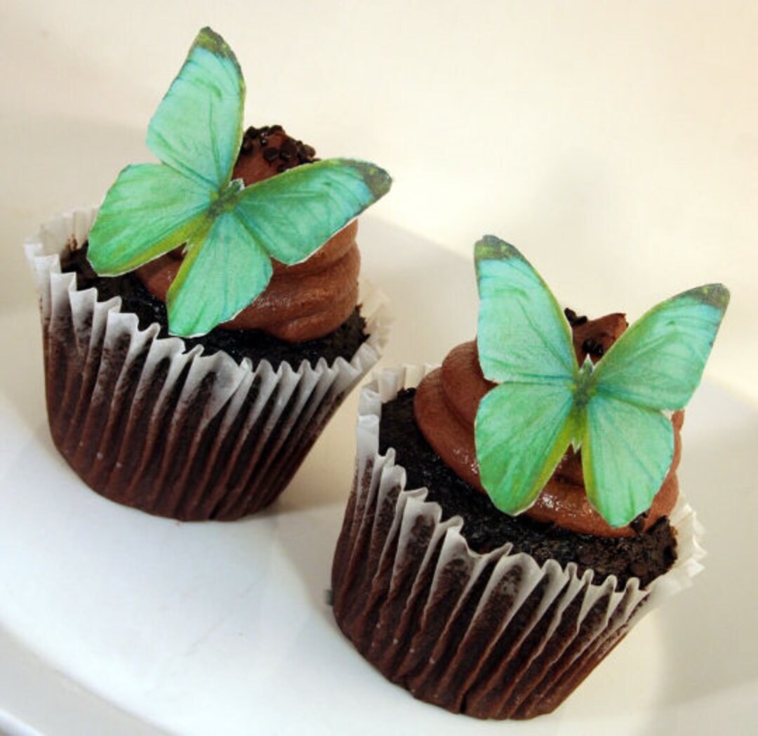 Edible Butterfly Cake Decorations, Light Green Edible Butterflies, Set ...