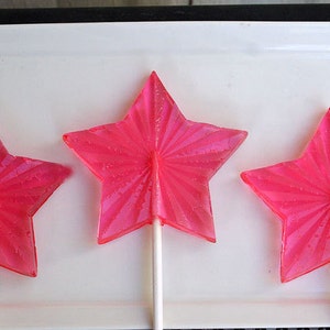 Pink Stars Lollipops - Large Faceted Hard Candy Stars - 6 Lollipop Pack ...