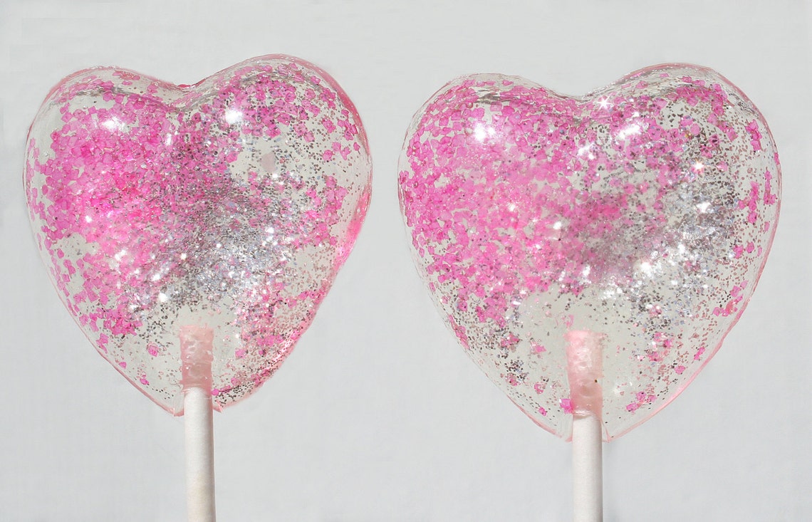 Valentine's Day Pink and Silver Hearts Wedding Favor Lollipops, Set of ...