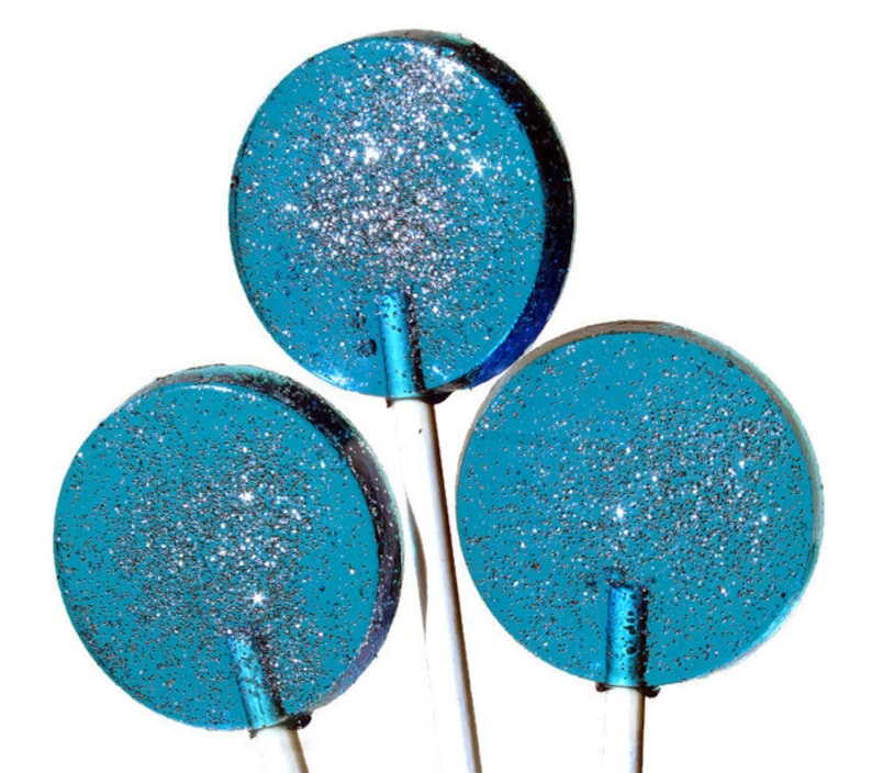 Blue and Silver Lollipops Flat Round Hard Candy With Edible - Etsy