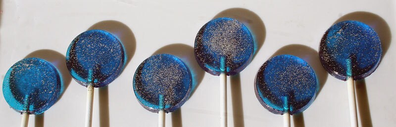 Blue and Silver Lollipops Flat Round Hard Candy With Edible - Etsy