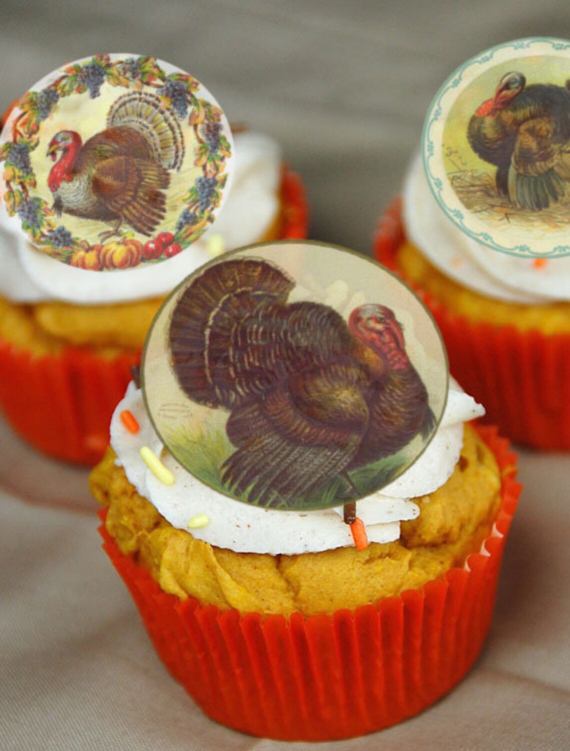 Edible Thanksgiving Cake Decorations Vintage Turkeys Cupcake | Etsy