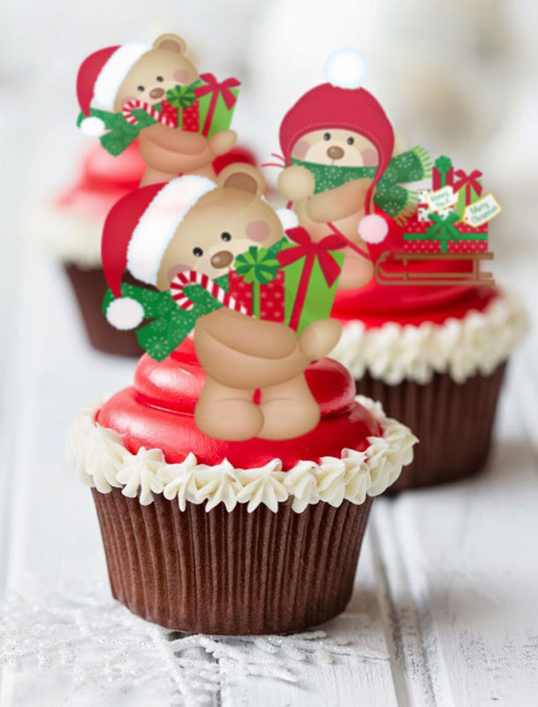 Edible Christmas Decorations, Christmas Bears, Cupcake and Cake Toppers ...