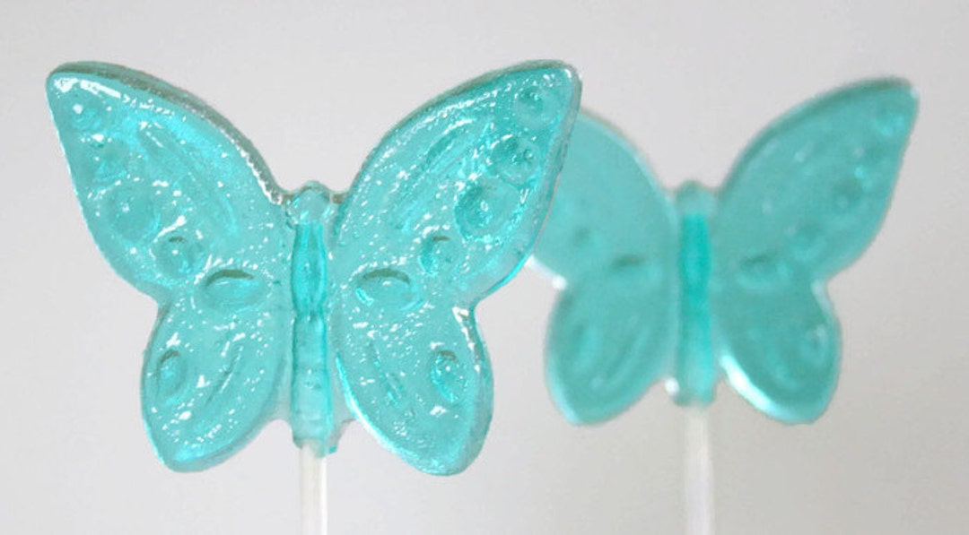 Light Aqua Blue Butterfly Lollipops - Hard Candy Lollipops - 16 ...