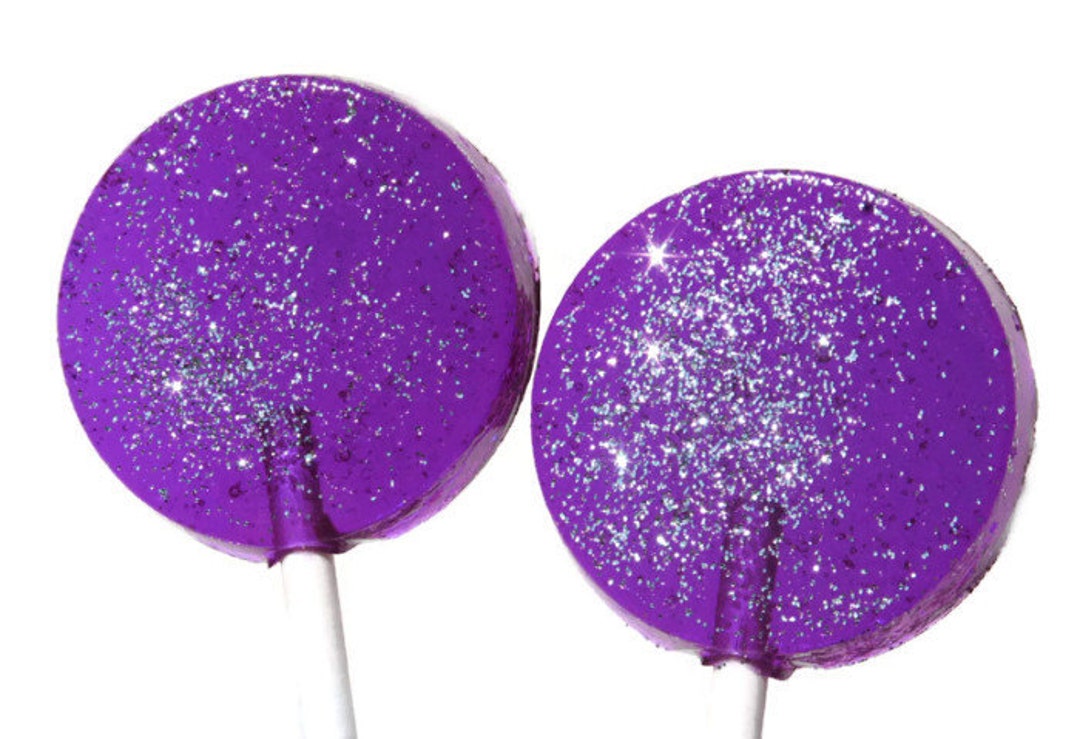 Purple and Silver Lollipops - Flat Round Hard Candy With Edible Glitter ...