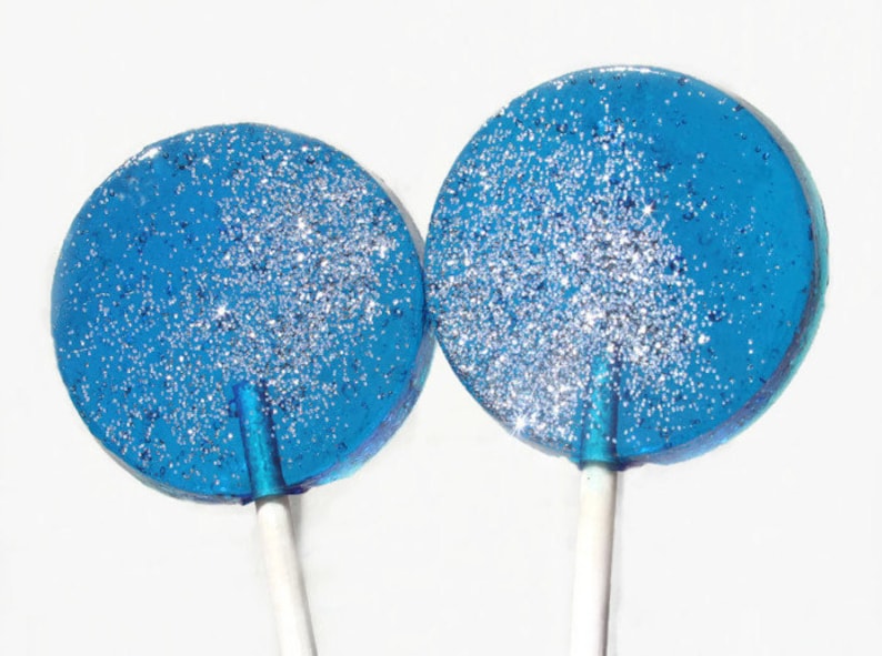 Blue and Silver Lollipops Flat Round Hard Candy With Edible - Etsy
