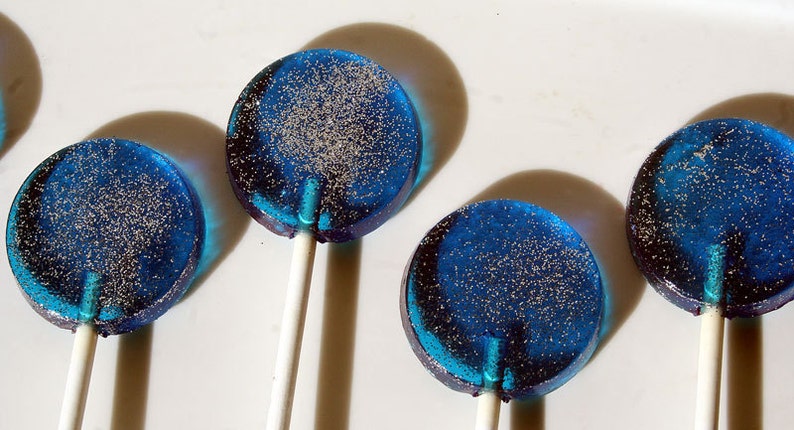 Blue and Silver Lollipops Flat Round Hard Candy With Edible - Etsy