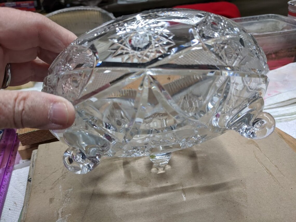 Lead cut glass crystal footed bowl 8wideX3 1/2 | Etsy