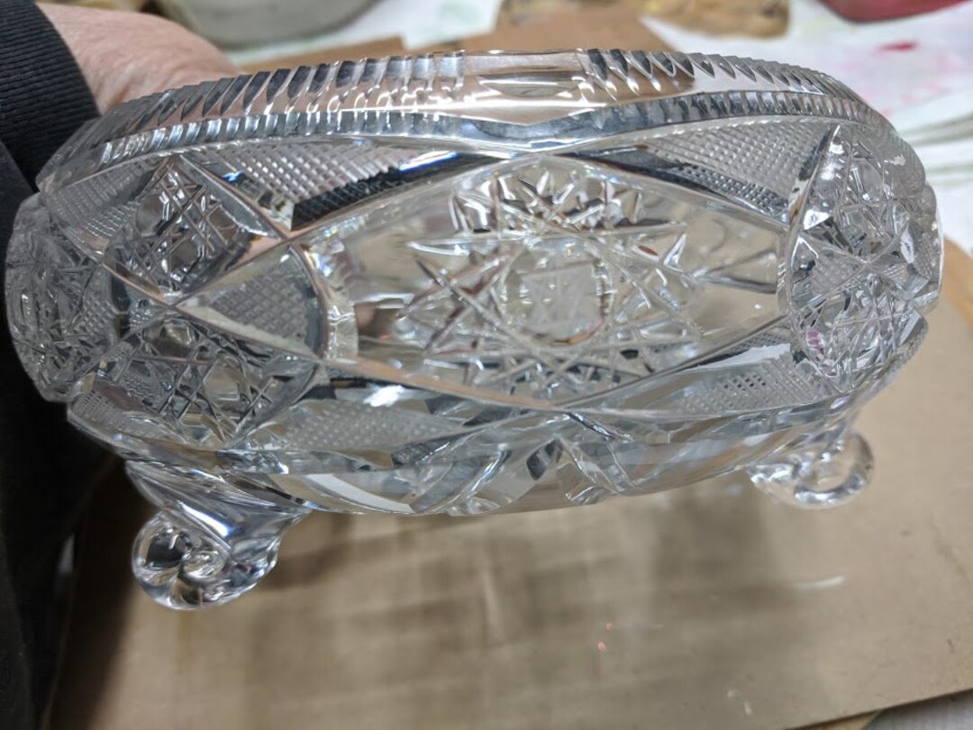 Lead Cut Glass Crystal Footed Bowl 8"widex3 1/2" High.very Heavy and ...