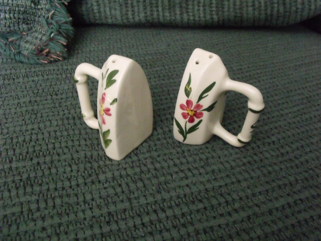 Tiny Flat Iron Salt and Pepper Shakers Ceramic Floral Design, Ceramic ...