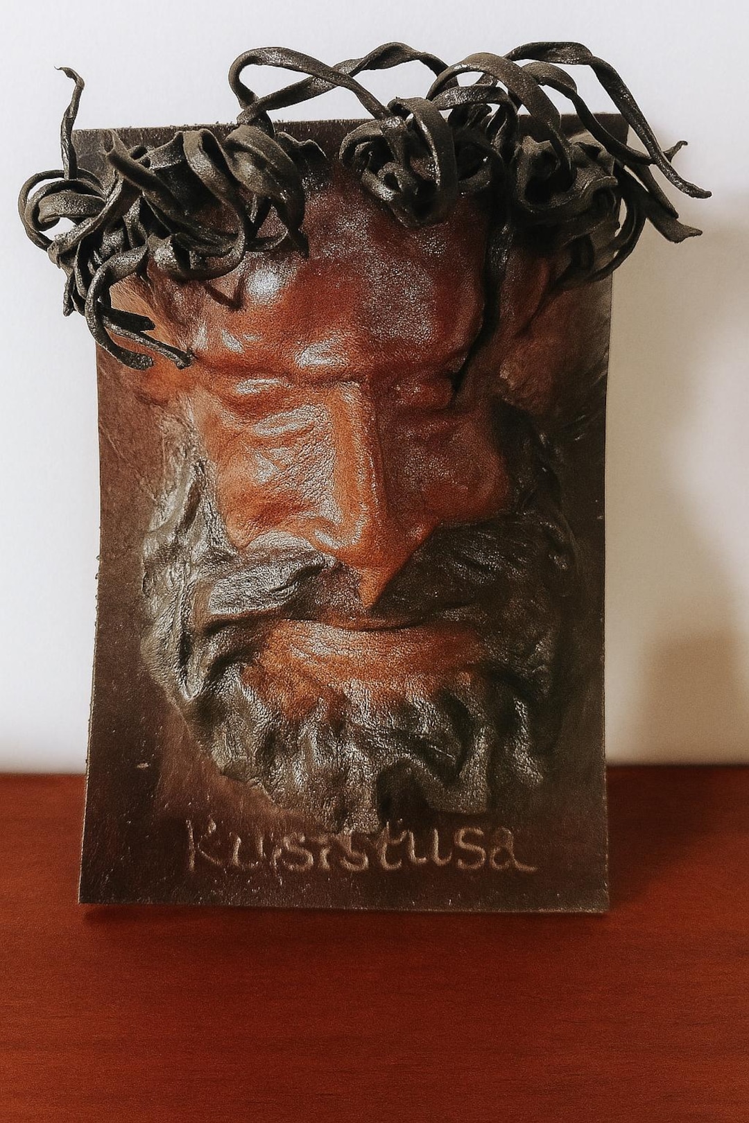 Hand Tooled Small Leather Wall Mask – 3D Male Face Relief Sculpture ...