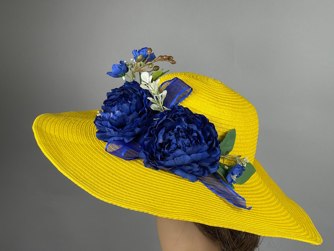 SALE Woman Yellow Blue Hat Party Kentucky Derby Hat Tea Hat Wedding ...