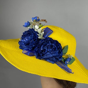 SALE Woman Yellow Blue Hat Party Kentucky Derby Hat Tea Hat Wedding ...
