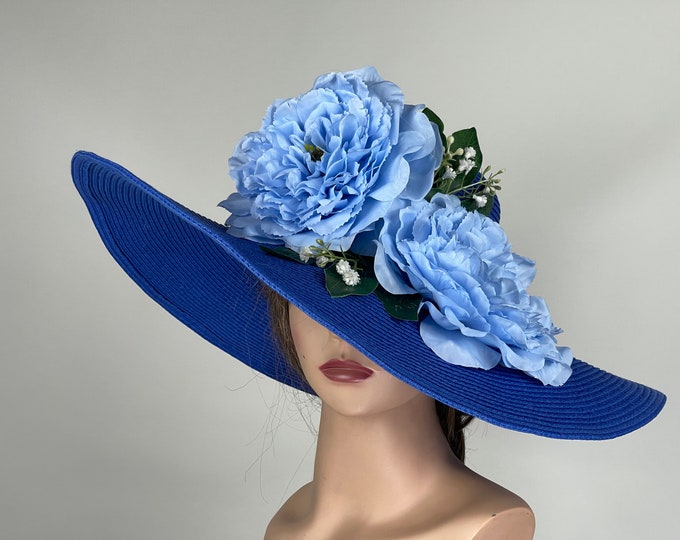SALE Woman Blue Hat Party Tea Kentucky Derby Hat Wedding Cocktail Hat ...