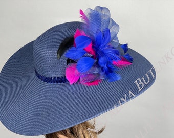 SALE Woman Blue Hat Party Tea Kentucky Derby Hat Wedding Cocktail Hat ...