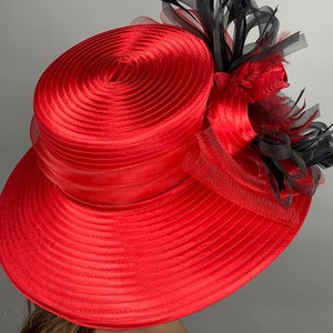 SALE Red Wedding Kentucky Derby Bride Satin Hat Tea Party Hat Royal Hat ...