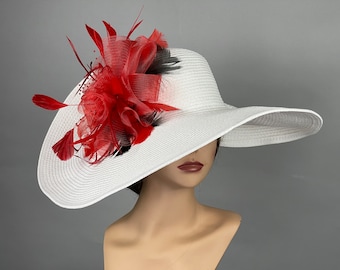 M509 ( Red/black ) Kentucky Derby Hat, Church Hat, Wedding Hat, Tea ...