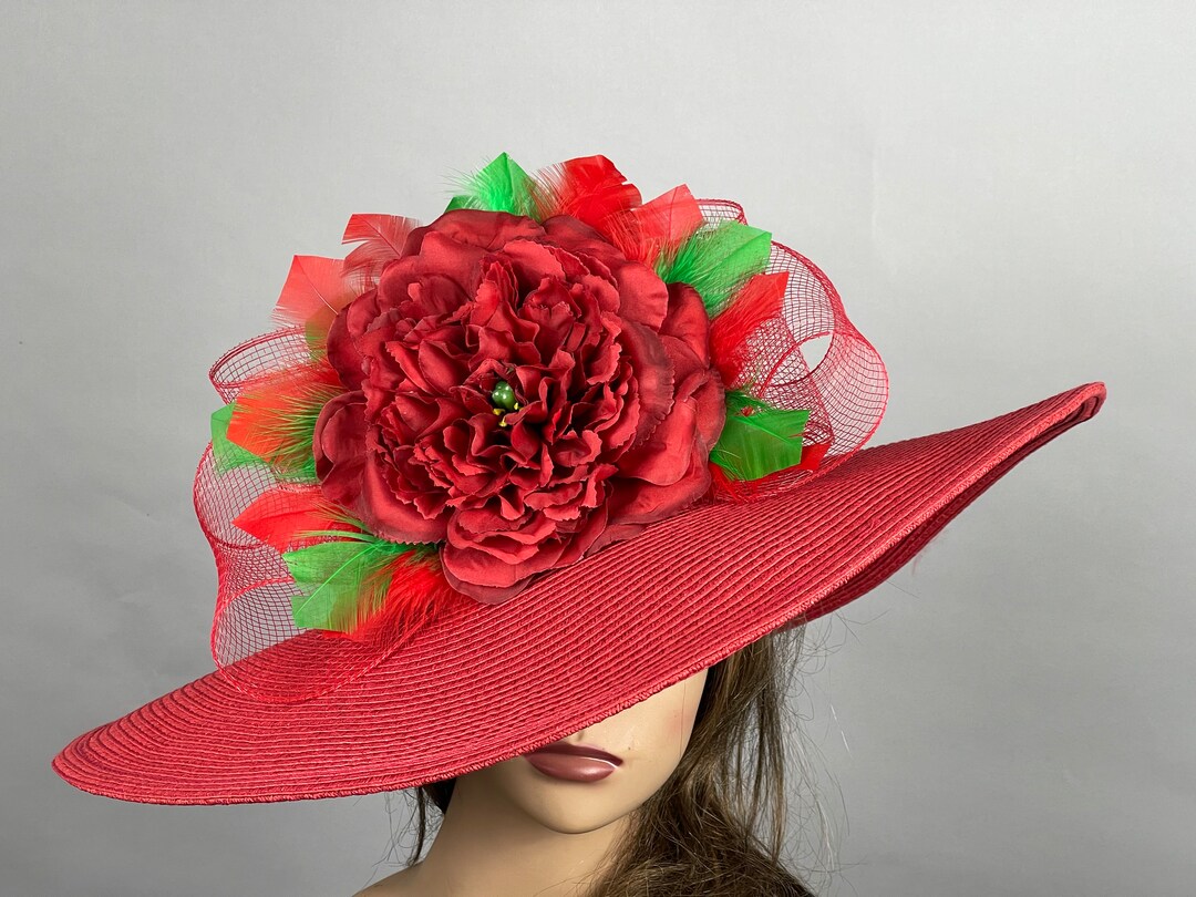 SALE Red Wide Brim Kentucky Derby Hat: Women's Tea Party Accessory ...