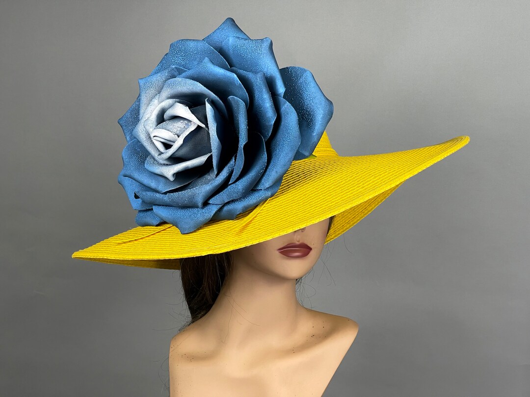 SALE Woman Yellow Blue Hat Party Kentucky Derby Hat Tea Hat Wedding ...