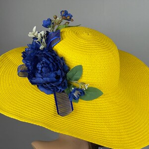 SALE Woman Yellow Blue Hat Party Kentucky Derby Hat Tea Hat Wedding ...