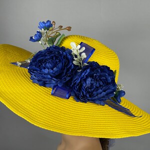 SALE Woman Yellow Blue Hat Party Kentucky Derby Hat Tea Hat Wedding ...