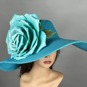 SALE Woman Floppy Turquoise Blue Hat Party Kentucky Derby Hat Tea Hat ...