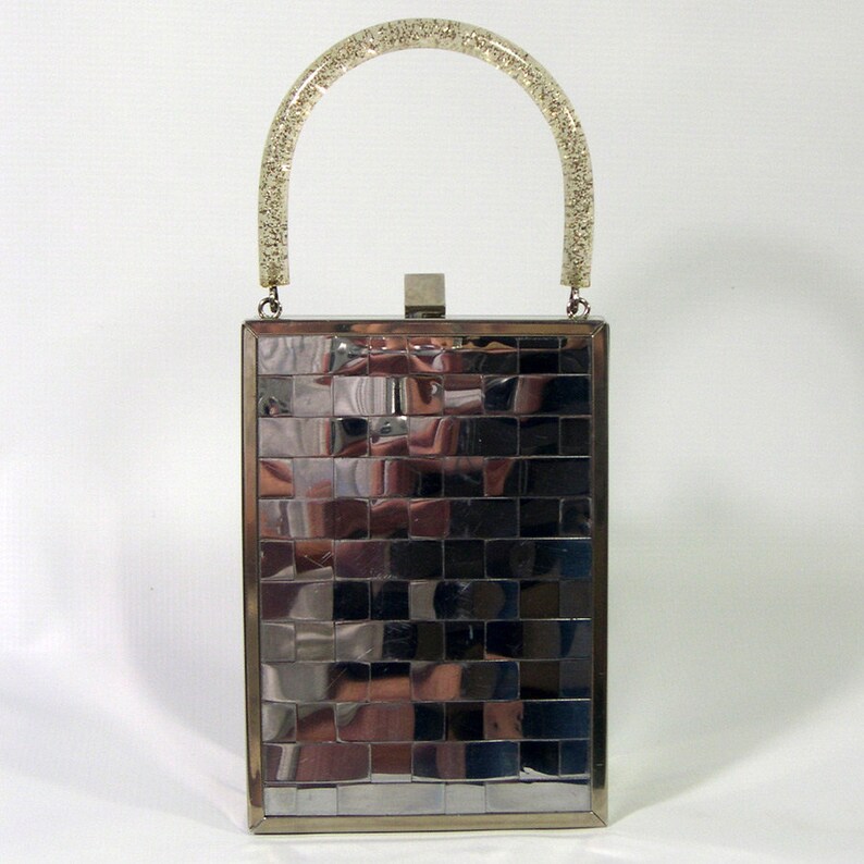 1950s Vintage Pyramid Chrome Box Bag With Confetti Lucite Handle ...