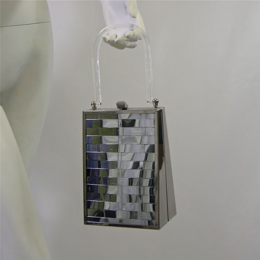 1950s Vintage Pyramid Chrome Box Bag With Confetti Lucite Handle ...