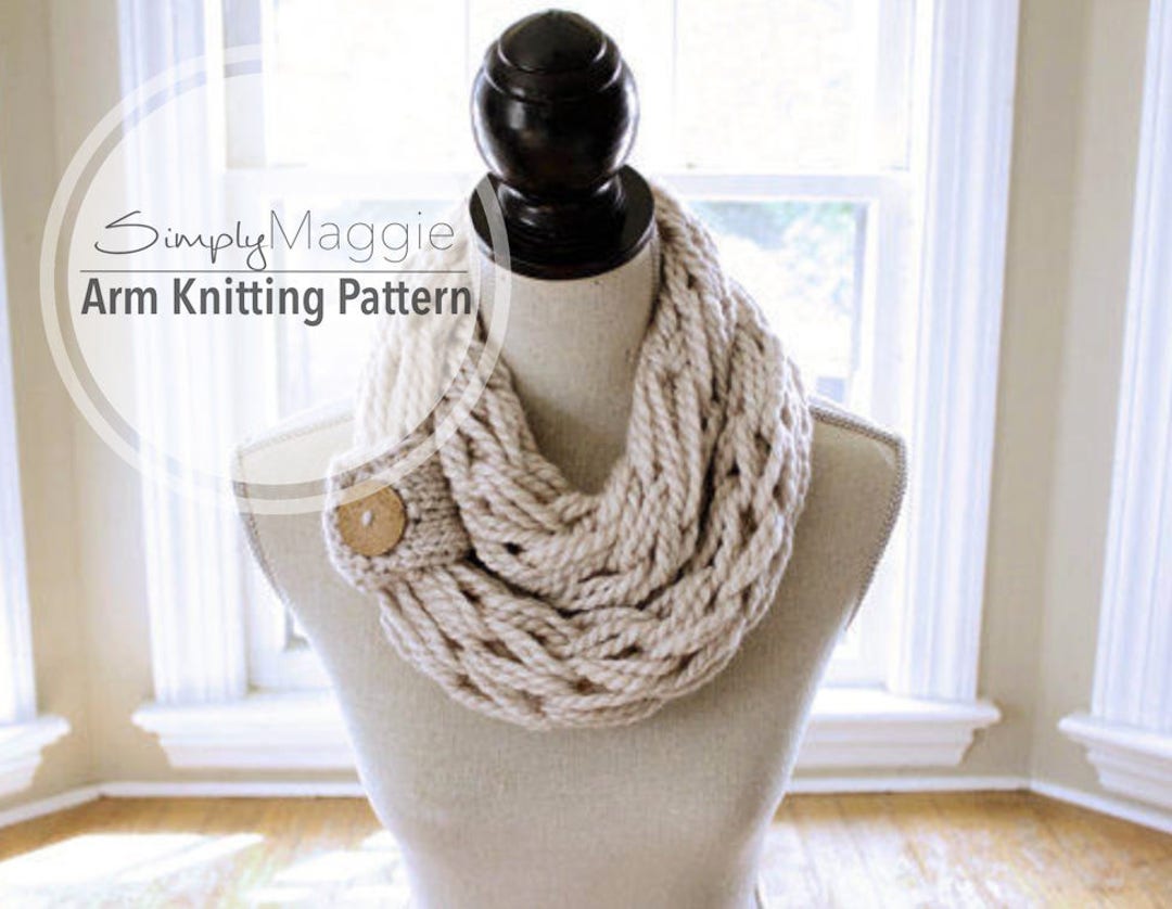 Arm Knitting Pattern // Infinity Scarf // Chunky Scarf // With Button ...