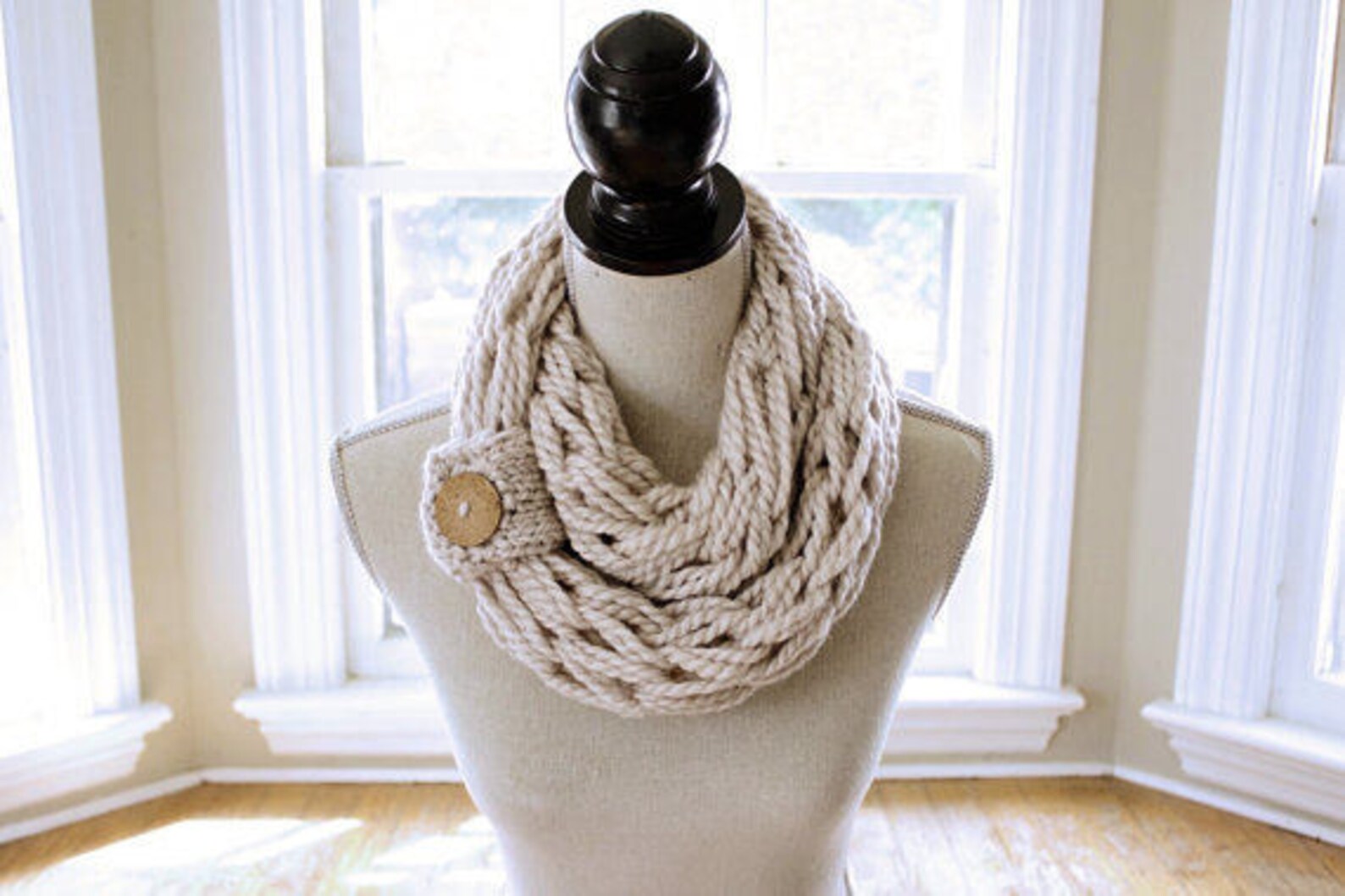 Arm Knitting Pattern // Infinity Scarf // Chunky Scarf // With Button ...