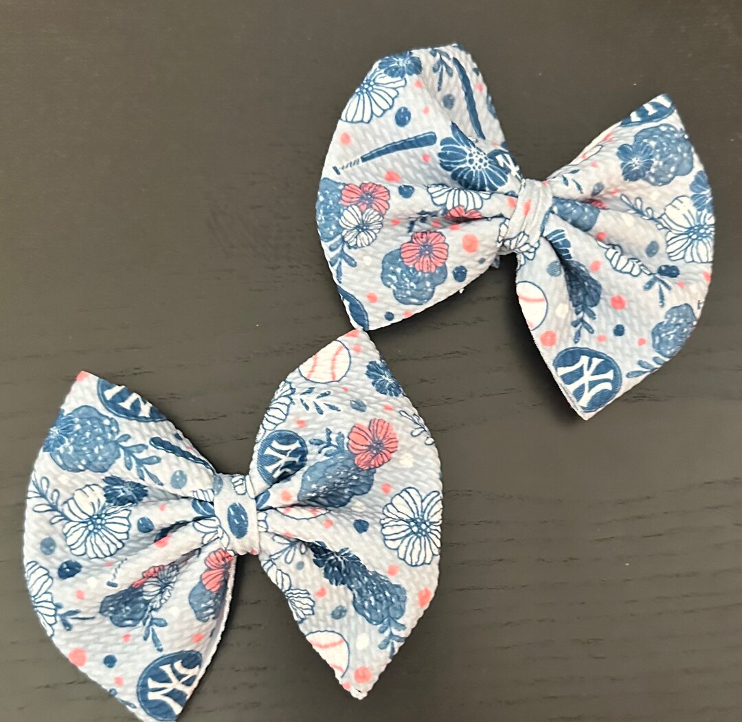 Baseball MLB Yankees Floral Clip Bow - Etsy