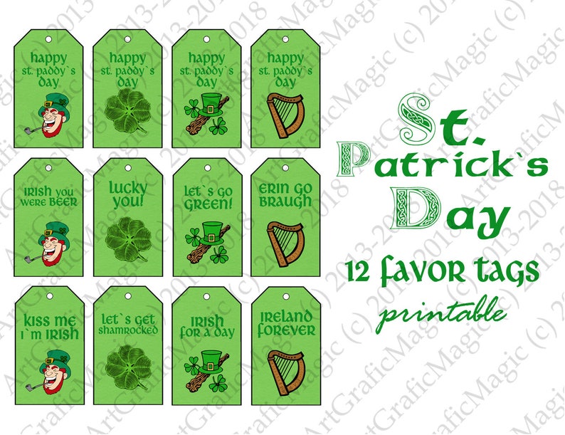 St Patricks Day Printable Favor Tags Paddys Party Decoration Leprechaun ...