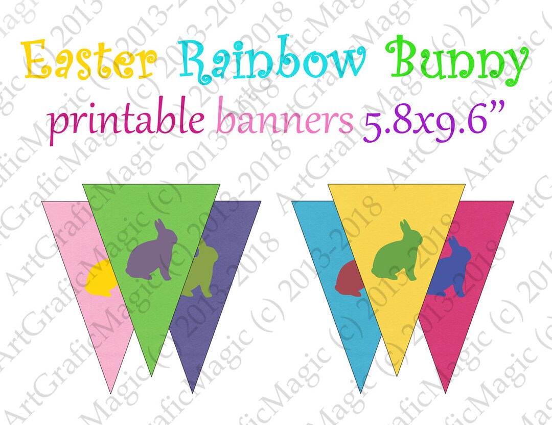 Easter Bunny Banners Printable Instant Download, Easter Bunting Multicolor, Easter Party ...