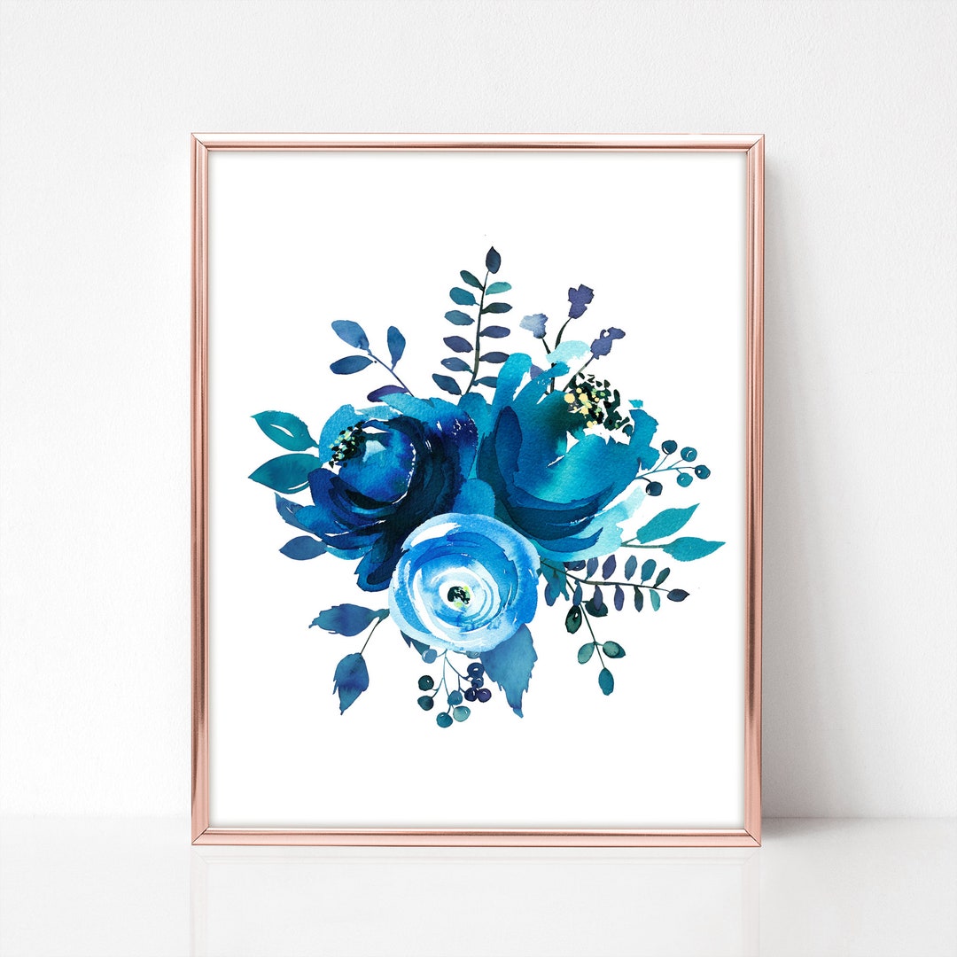 Blue Rose Flower Painting Printable Wall Art Instant Download, Floral ...