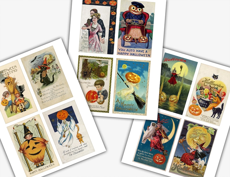 Vintage Halloween Postcards Printable Set #2 Instant Download, Vintage ...