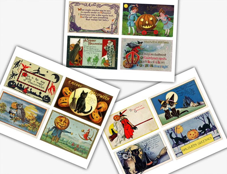 Halloween Postcards Huge Set 3 Printable Post Cards Instant | Etsy